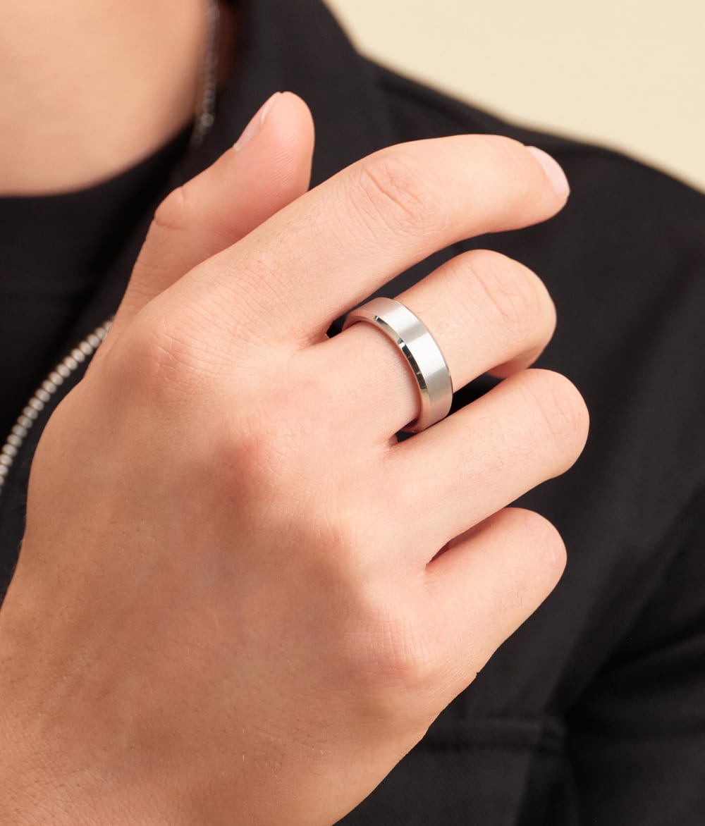 Brushed silver wedding band store