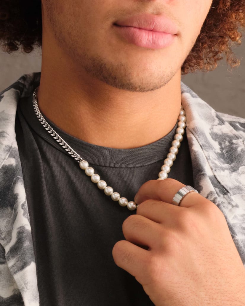Pearl Cuban Chain Necklace Silver | JAXXON